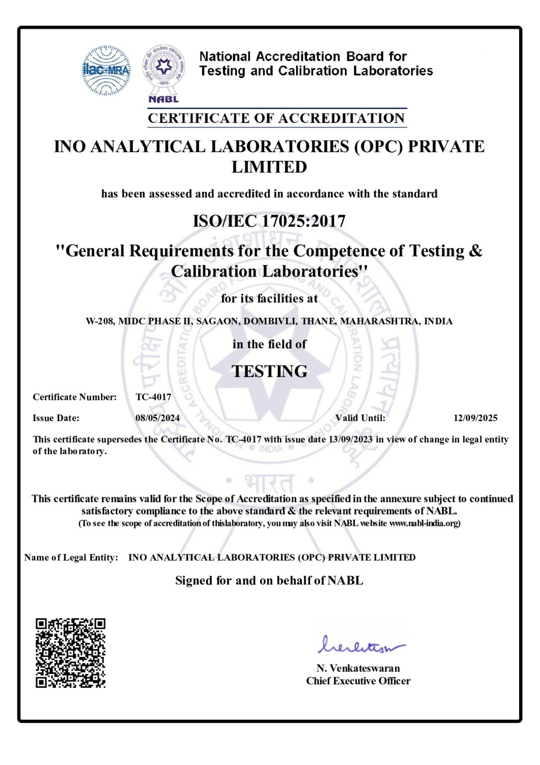 Certificate - INO LAB